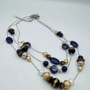 Chico's | Jewelry | Chicos Triple Strand Necklace Glass Beads Statement ...